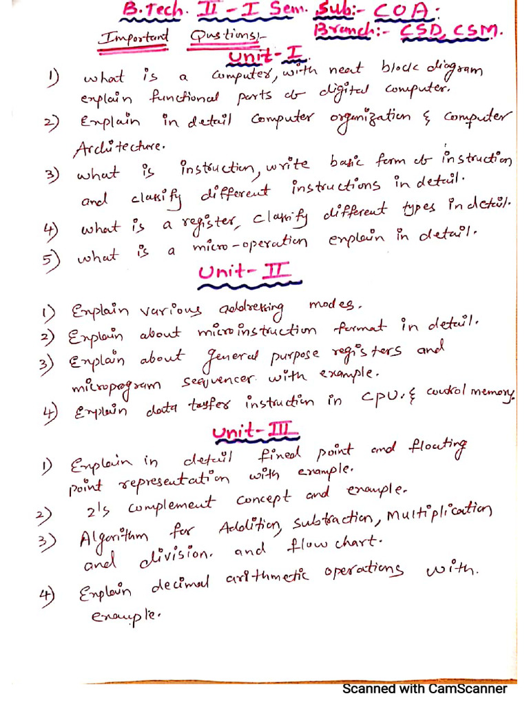 COA Important Questions | PDF