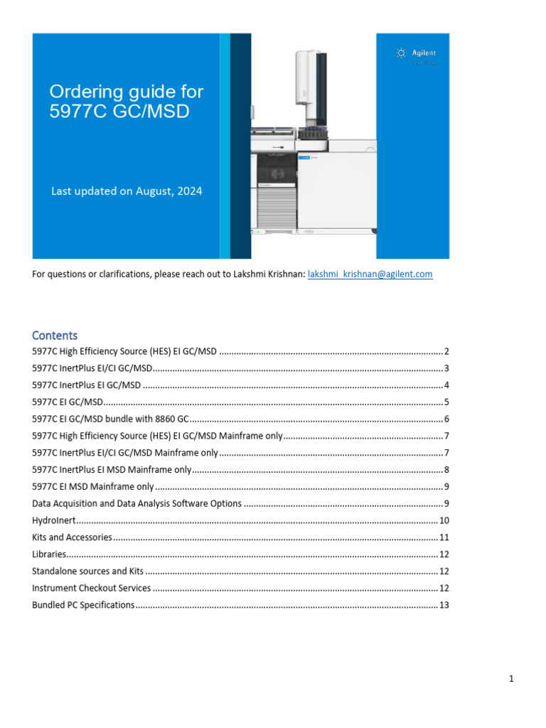 Agilent 5977C GC/MSD Options Guide | PDF | Gas Chromatography–Mass ...