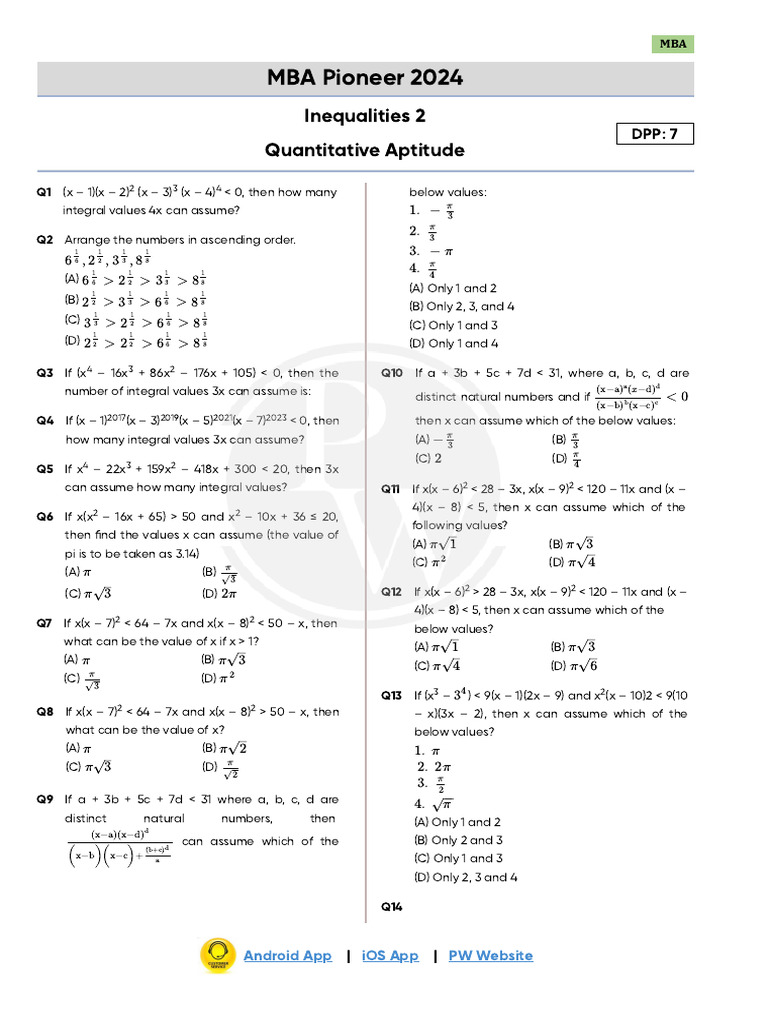 Algebra 07 - DPP 07 - MBA Pioneer 2024 Batch | PDF