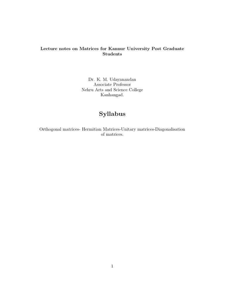 Lecture Notes On Matrices Pdf Eigenvalues And Eigenvectors Matrix Mathematics