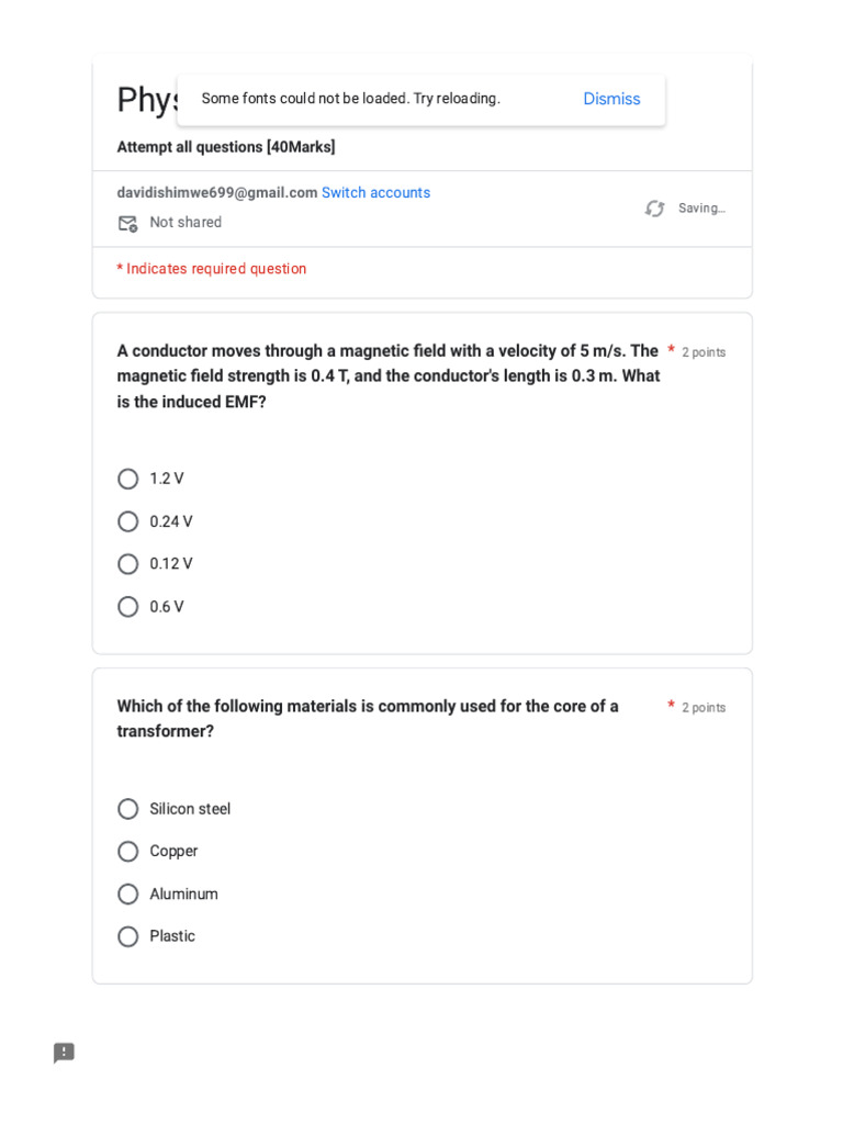 Physics Quiz: Electromagnetic Induction | PDF | Electromagnetic ...