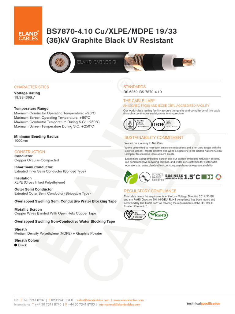 Eland Cables - BS7870-4.10 Cu-XLPE-MDPE 19-33 (36) KV Graphite Black UV ...