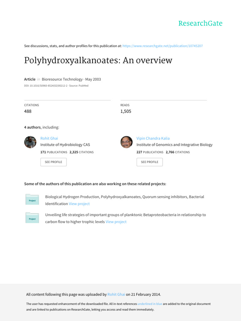 Polyhydroxyalkanoates An Overview | PDF | Plastic | Biodegradation