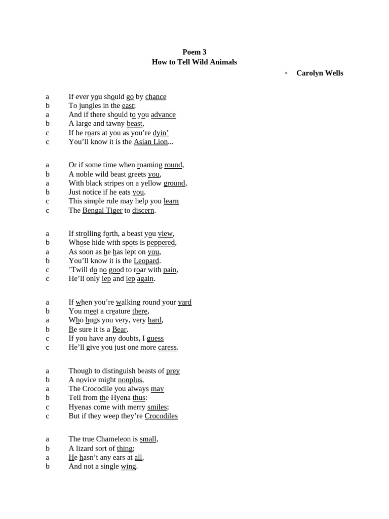 How To Tell Wild Animals (Poem-3) | PDF | Poetry | Poetics