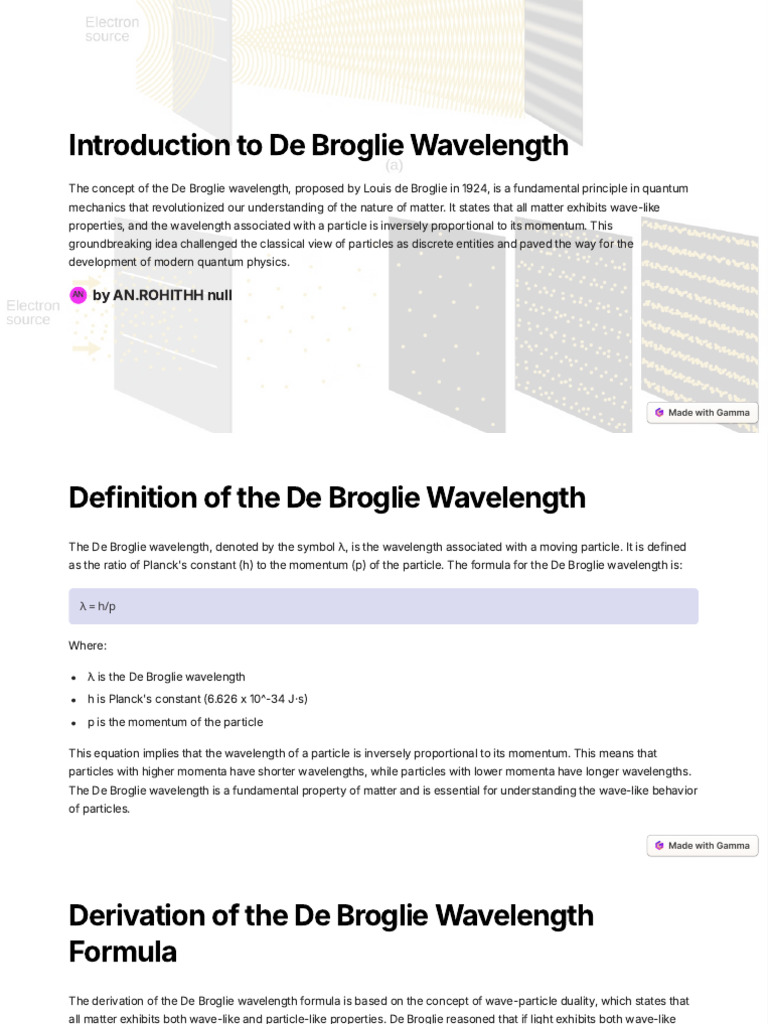 Introduction To de Broglie Wavelength | PDF | Electron | Wavelength