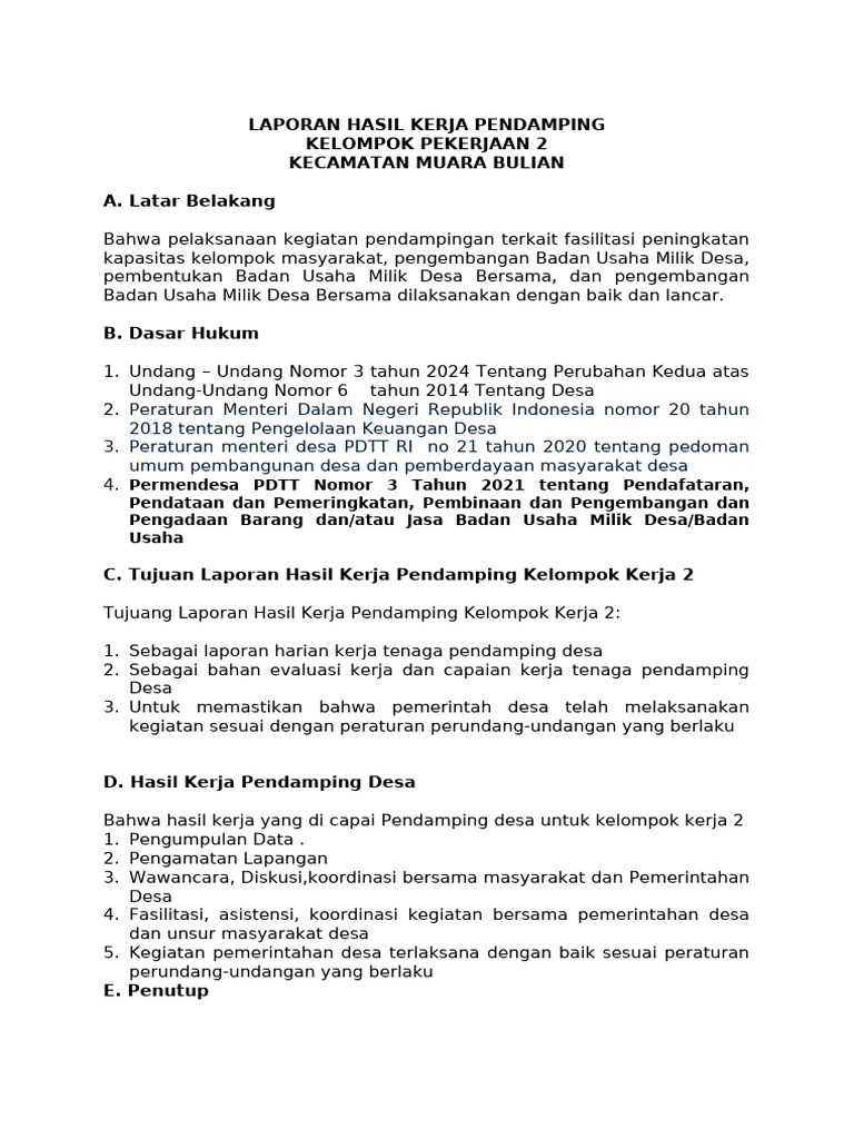 Laporan Hasil Kerja Pendamping - KP 2 | PDF