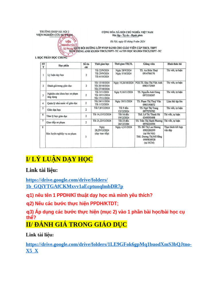 Phần Nội Dung Câu Hỏi Thi NVSP | PDF