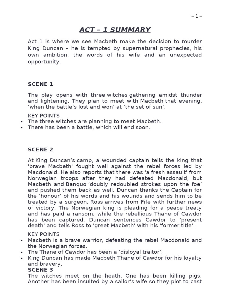 Macbeth Act 1 & 2 Summary | PDF | Macbeth | Shakespearean Tragedies