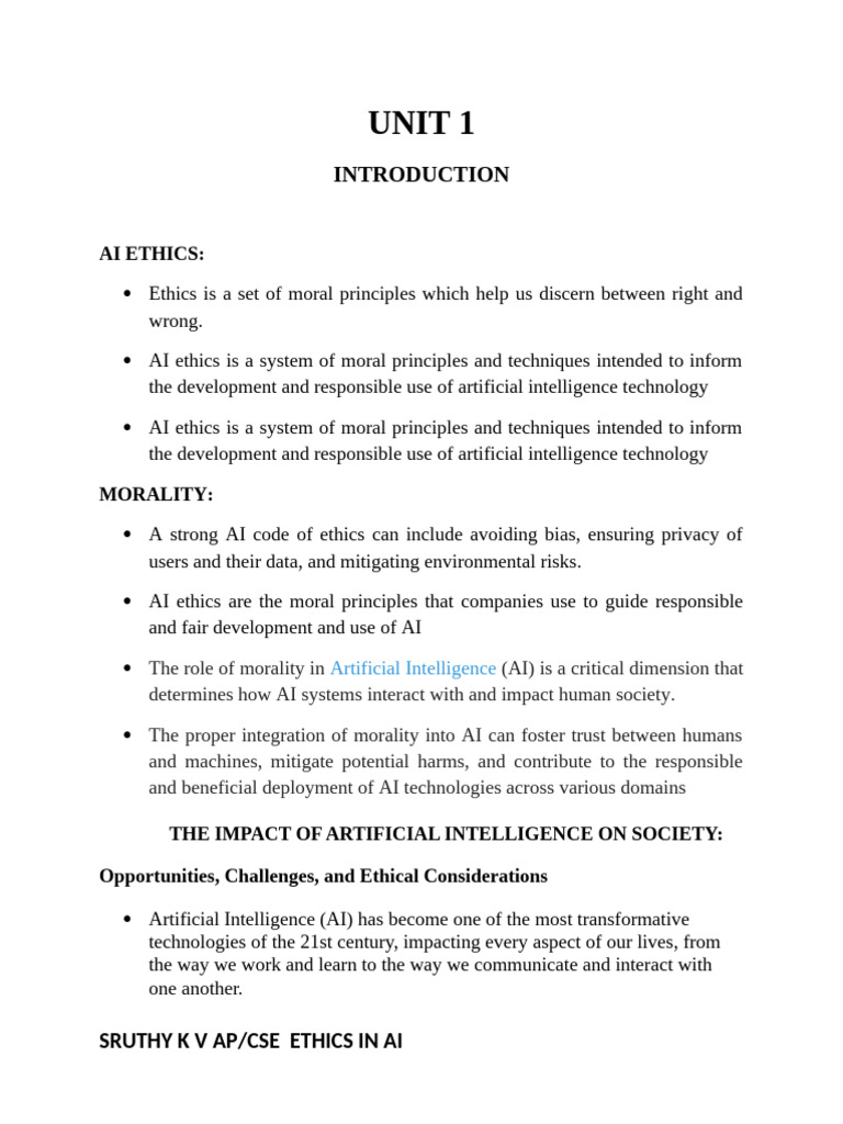 ETHICS AND AI UNIT 1 | PDF | Artificial Intelligence | Intelligence (AI) & Semantics