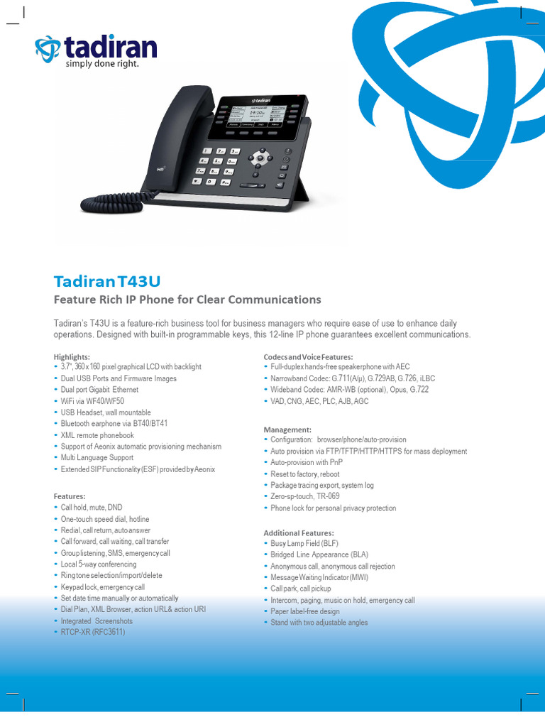 Tadiran T43U IP Phone Overview | PDF | Transport Layer Security ...