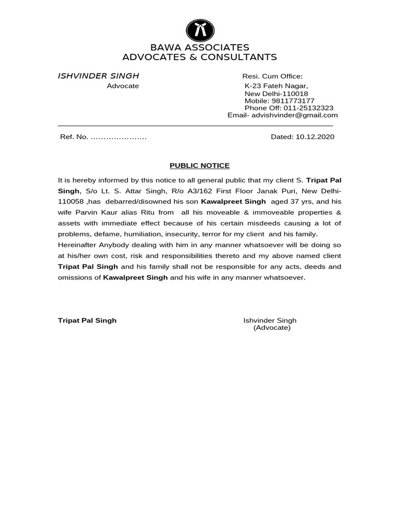 Public Notice: Disownment of Son | PDF