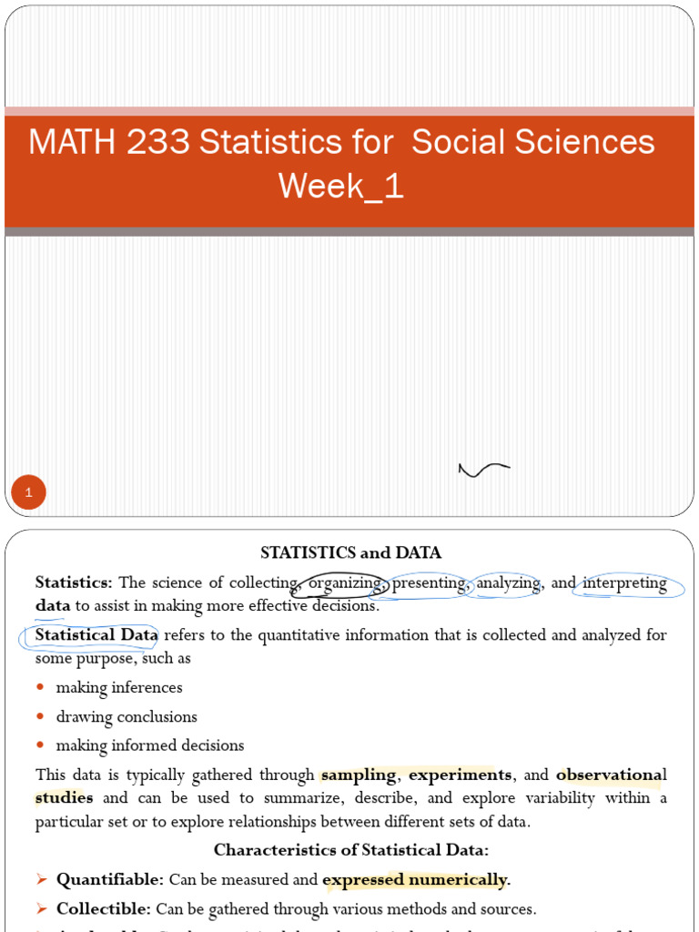 'MATH 233 Statistics For Social Sciences - Week 1' D - 241029 - 161224 ...