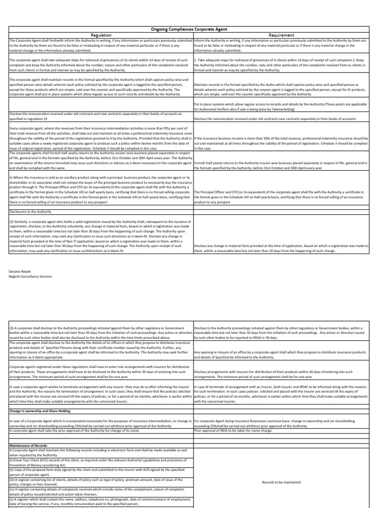 IRDA Ongoing Compliances | PDF | Insurance | Records Management