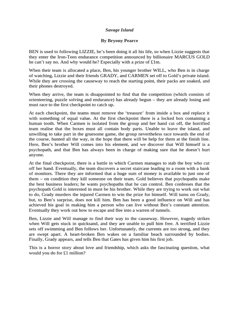 Example synopsis - Savage Island | PDF