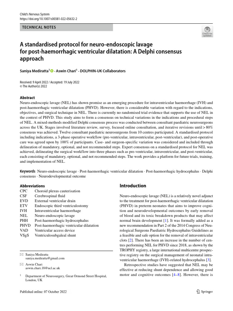 A Standardised Protocol For Neuro-Endoscopic Lavag | PDF ...