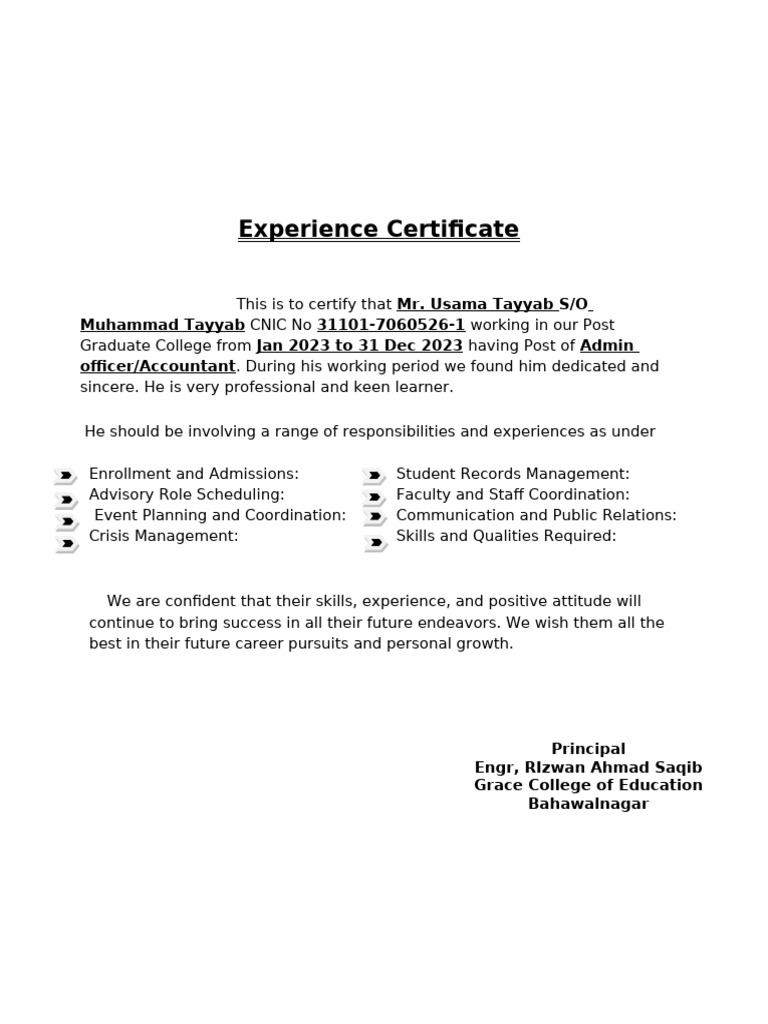 Work Experience Certificate Format | PDF