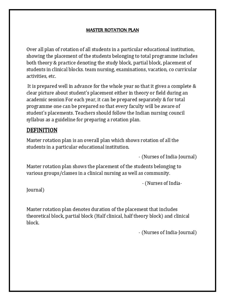 Master Rotation Planning | PDF | Curriculum | Nursing