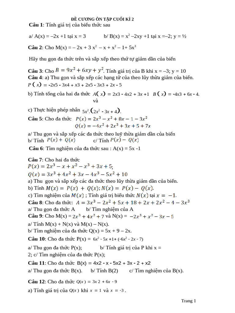 De Cuong Toan 7 2023 | PDF