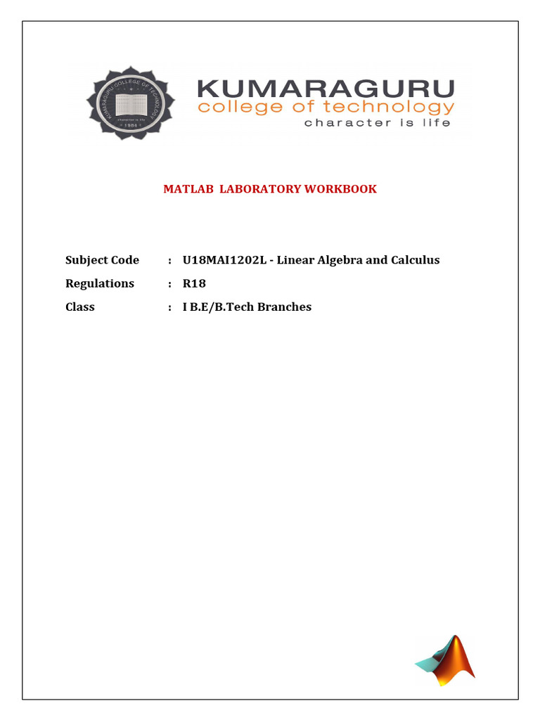 Matlab Odd Workbook - 2022-2023 | PDF | Matrix (Mathematics) | Integral