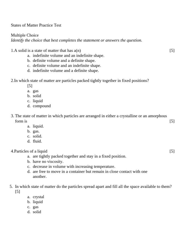 States - of - Matter - Practice - Test (1) Q | PDF | Atoms | Atomic Nucleus