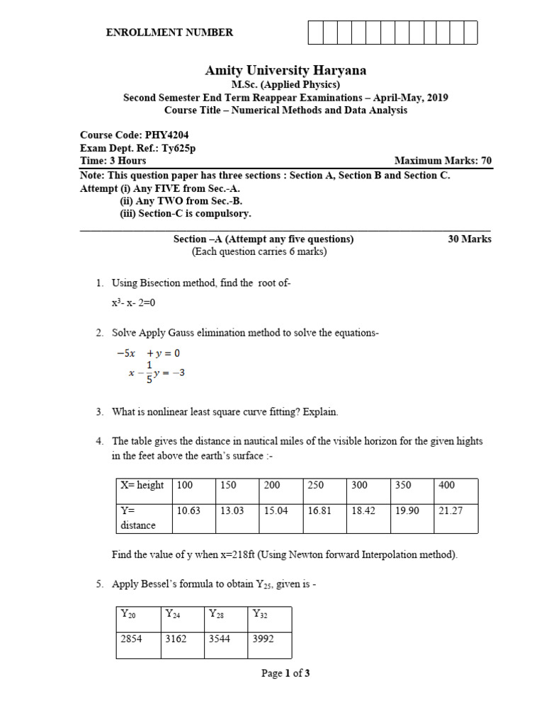 MSC (AP) Sem-II Numerical Methods and Data Analysis-RE - Out | PDF | Numerical Analysis ...