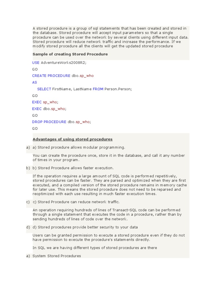 Store Procedure Pdf Databases Subroutine
