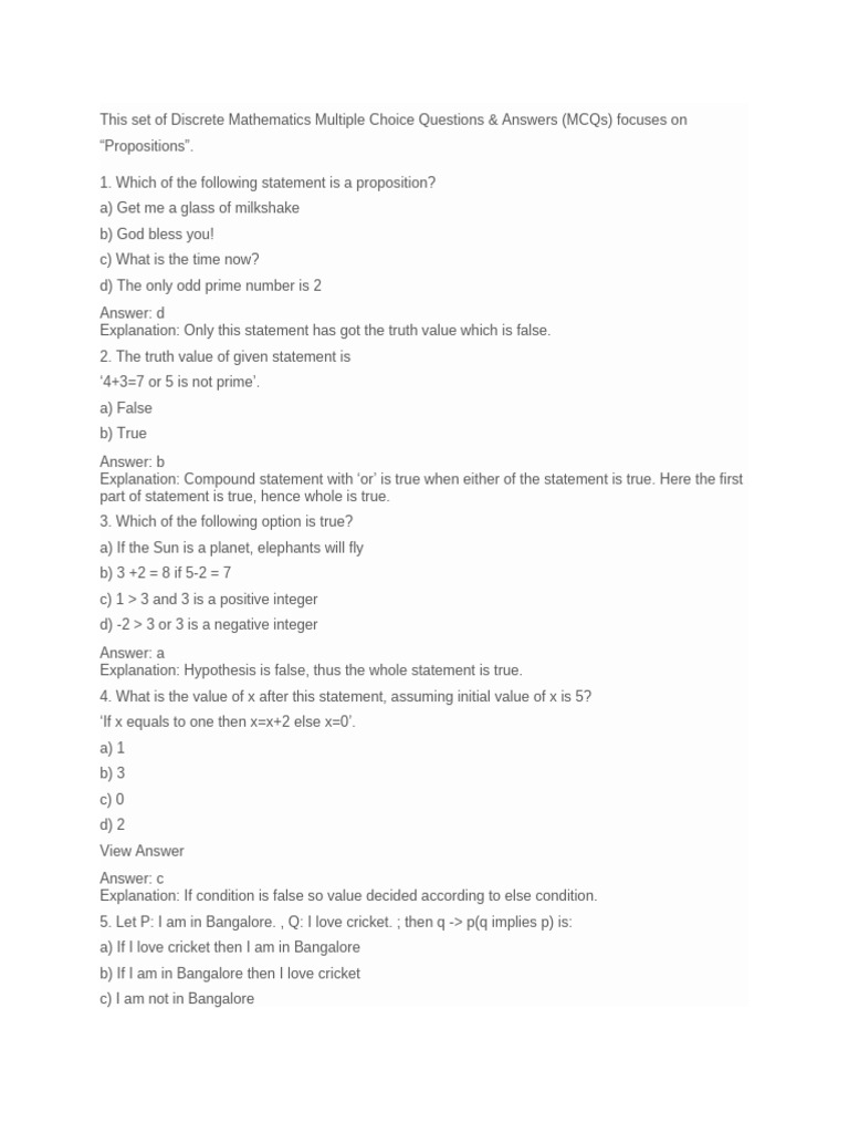 Discrete MCQ 1 | PDF | Set (Mathematics) | Mathematical Concepts