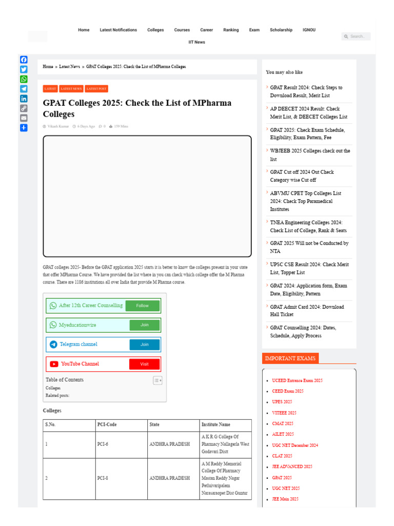 WWW Myeducationwire Com Gpat Colleges 2025 | PDF | Tests