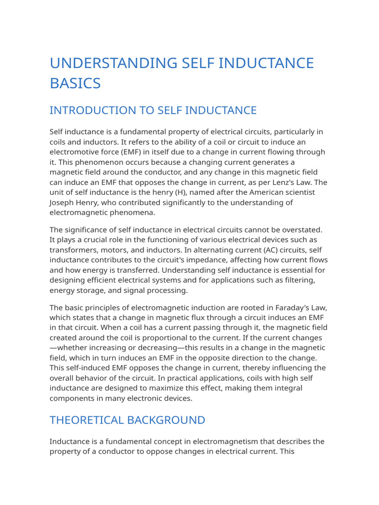 Understanding Self Inductance Basics | PDF | Inductance | Inductor