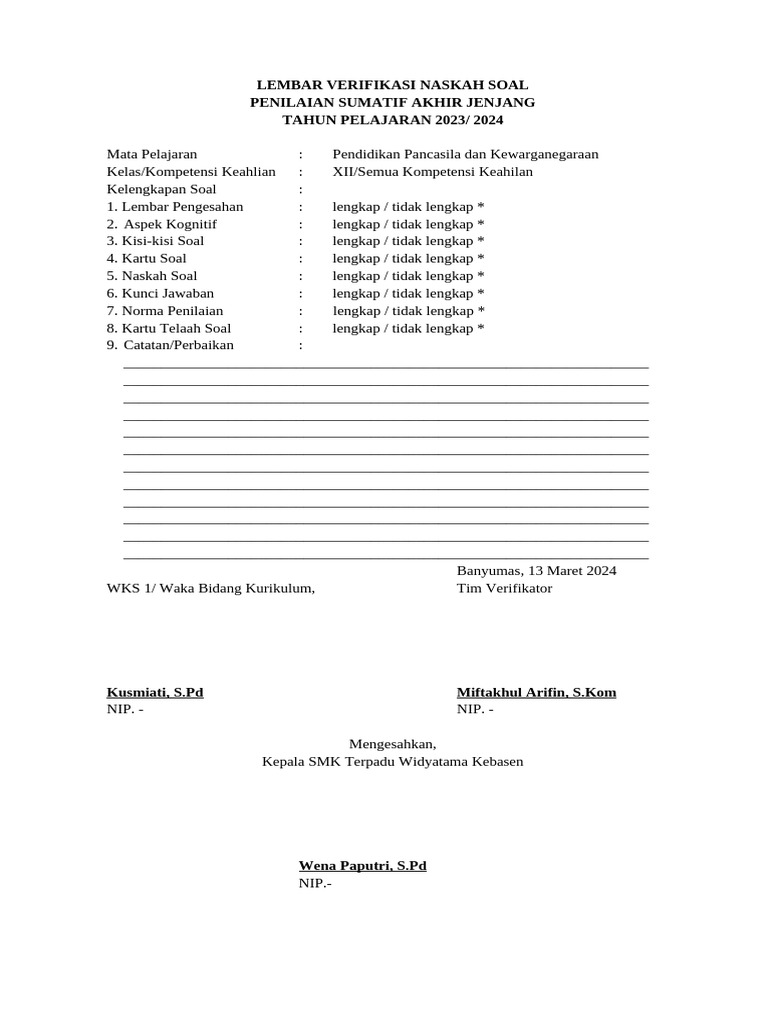 Lembar Verivikasi PKN | PDF