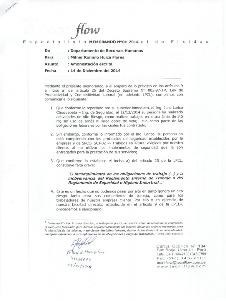 Memorando Romulo Huiza Firmado | PDF