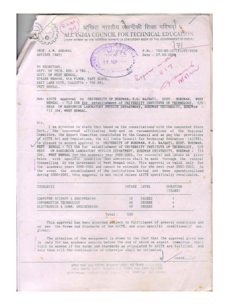 AICTE Letter of Approval | PDF