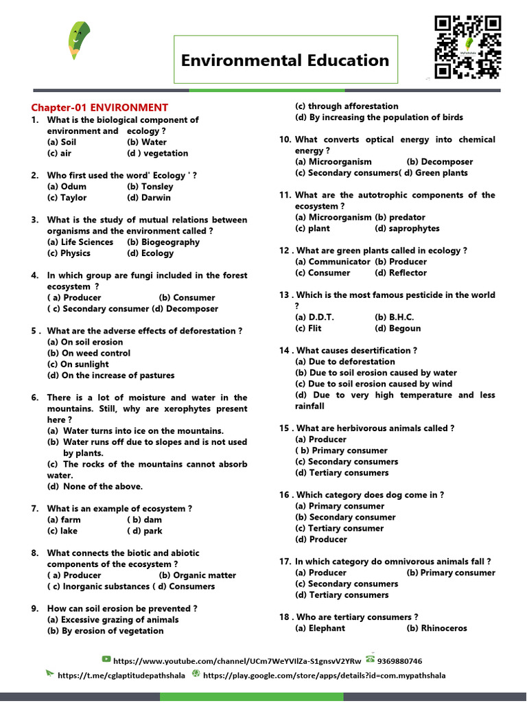 Environmental Education Quiz Questions | PDF | Atmosphere Of Earth ...