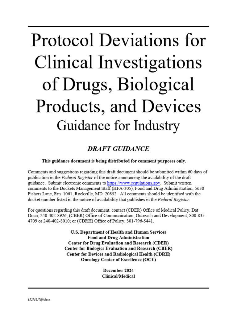 FDA Guidance_ Protocol Deviations (Draft) | PDF | Clinical Trial | Institutional Review Board