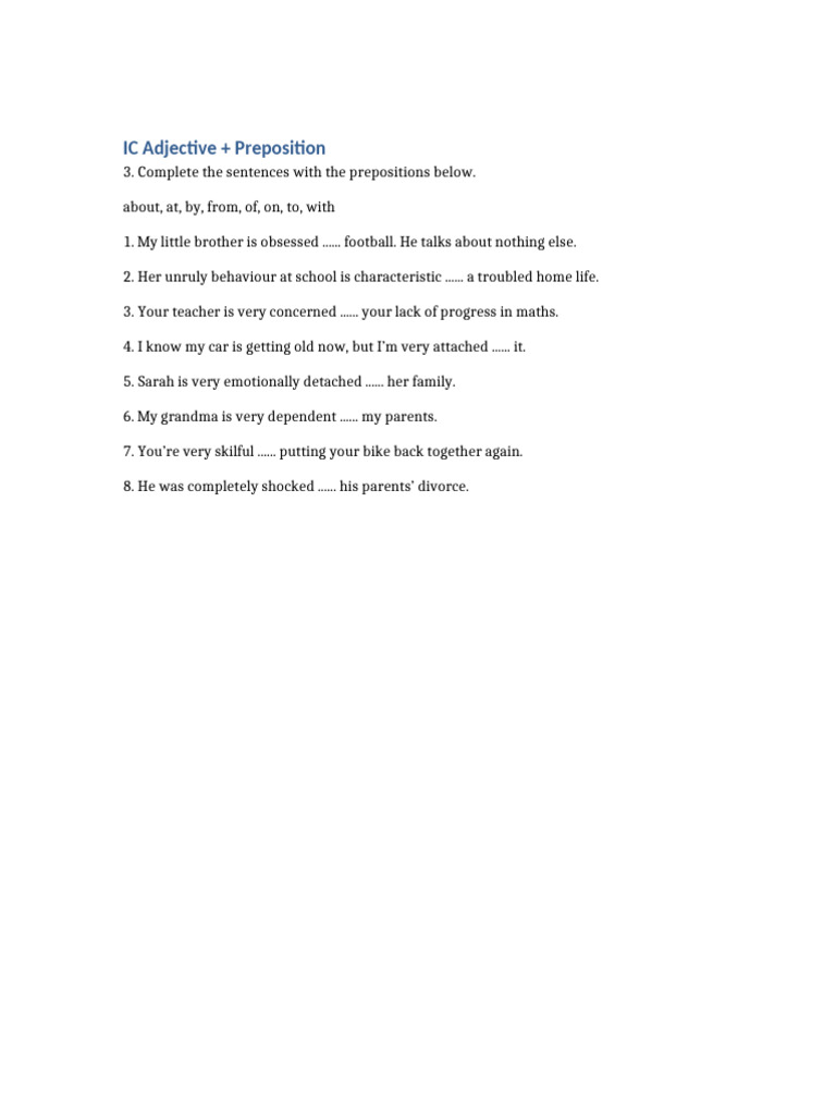 IC Adjective Plus Prep | PDF