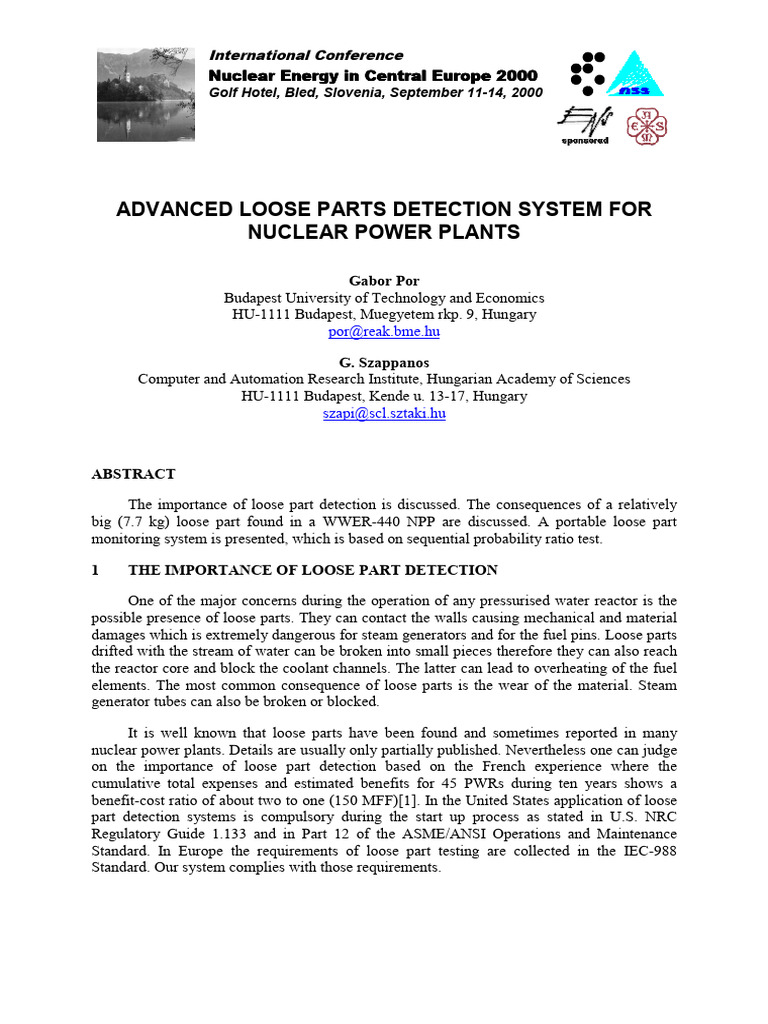 ADVANCED LOOSE PARTS DETECTION SYSTEM FOR NUCLEAR POWER PLANTS | PDF ...