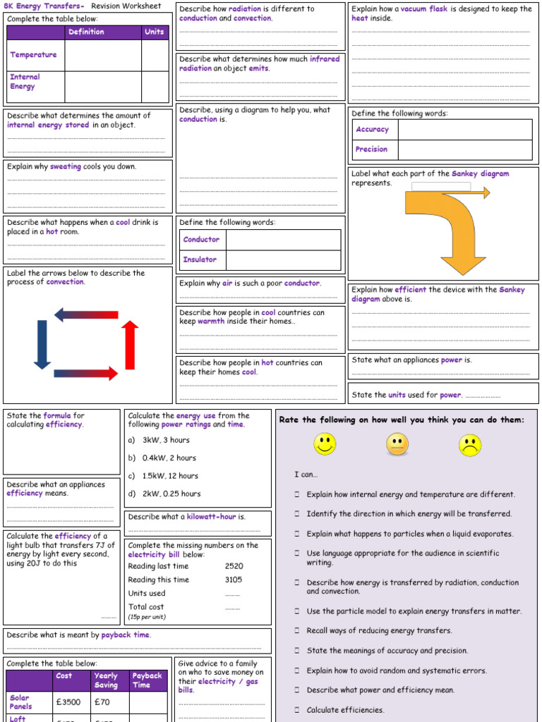 Year 8 Energy Transfers Revision Worksheet | PDF | Transport Phenomena ...