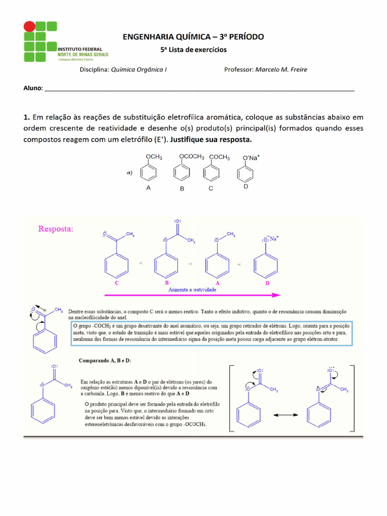 Lista de Exercícios - Química Orgânica I - Com Respostas | PDF