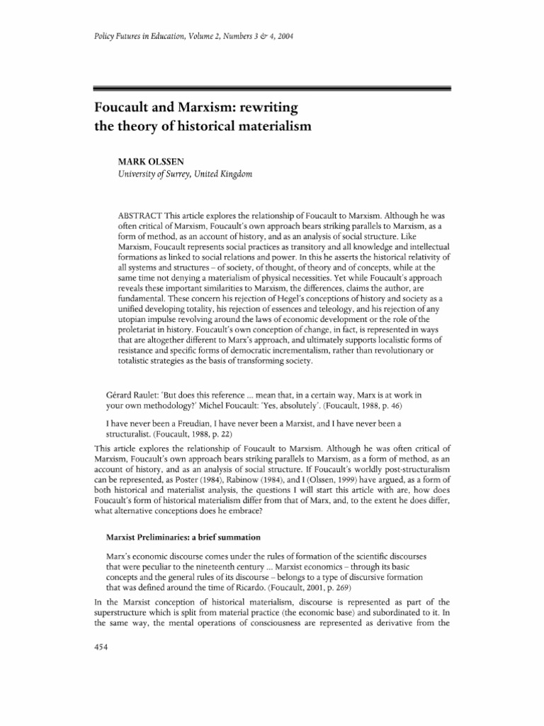 Olssen2004 - Foucault and Marxism | PDF