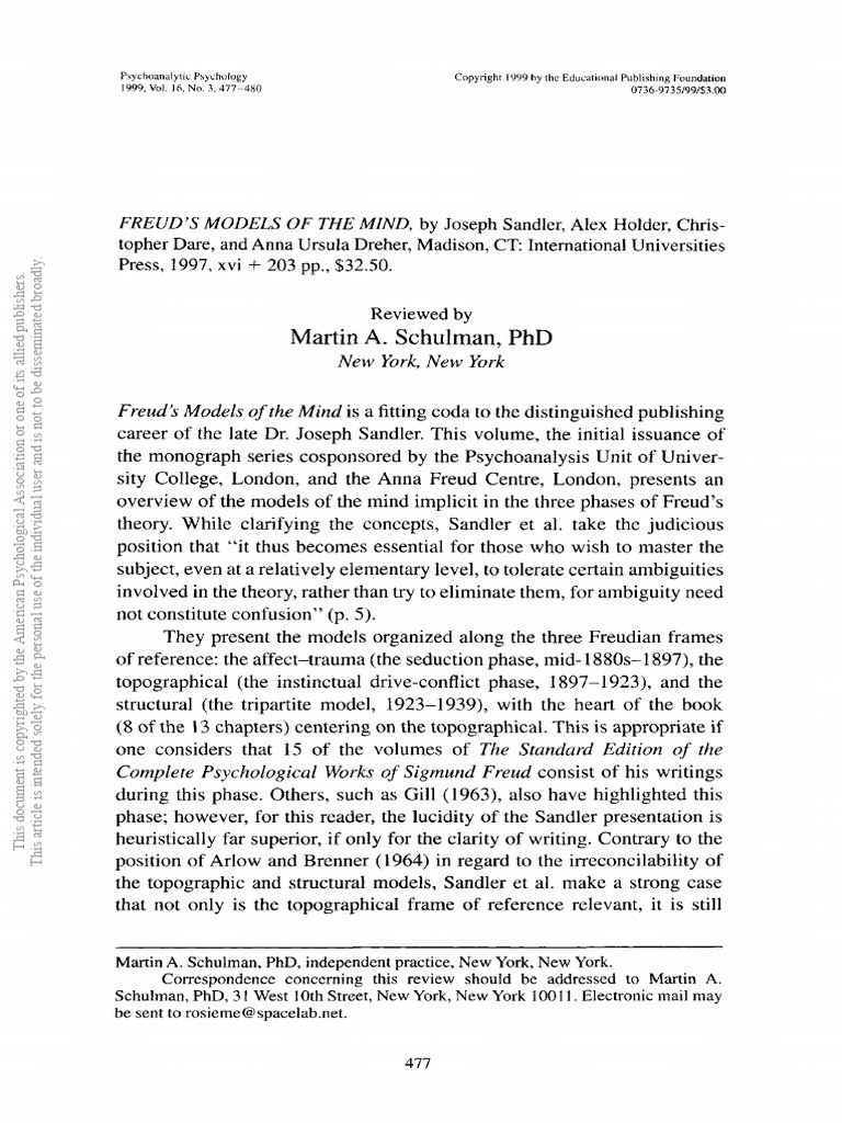 Freud's Models of The Mind | PDF | Psychoanalysis | Unconscious Mind