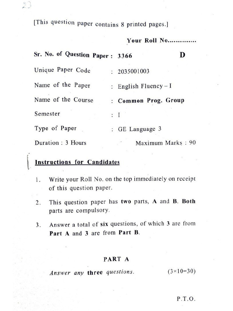 English Fluency 1 Pyqp | PDF