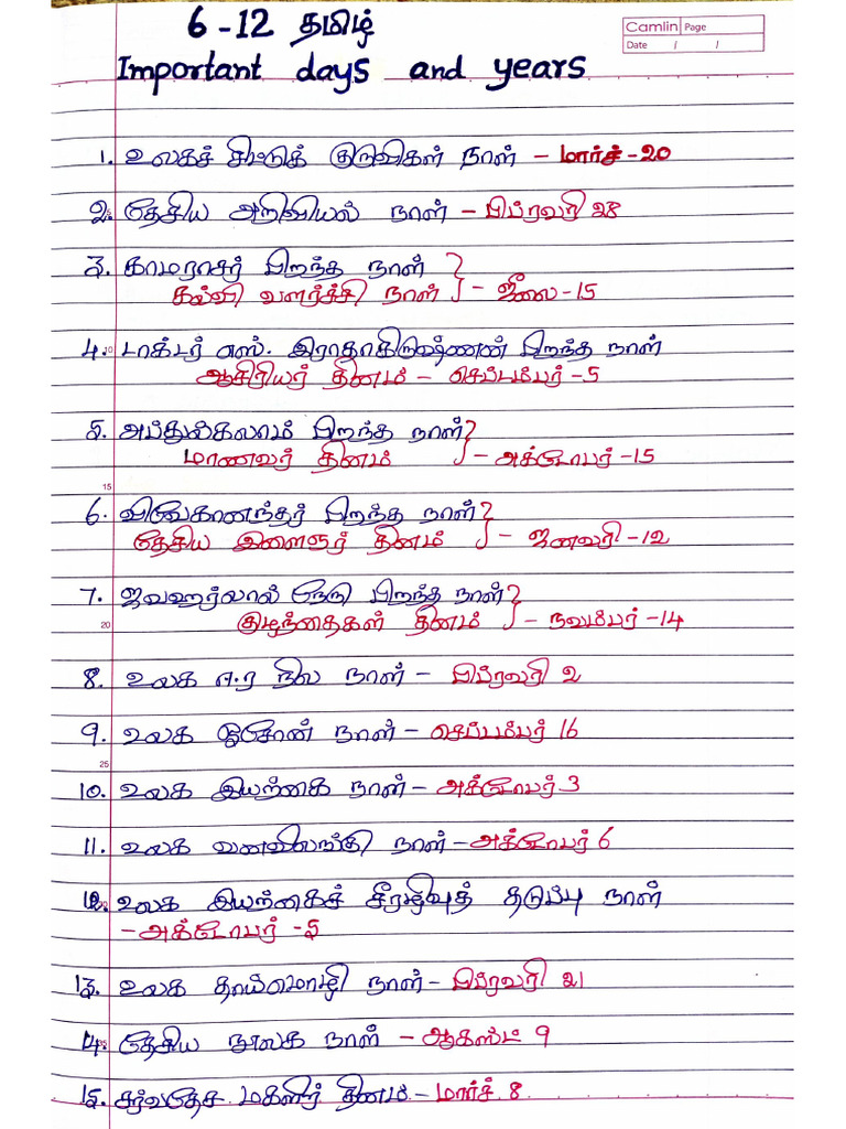 6-12 Tamil Important Days and Years | PDF