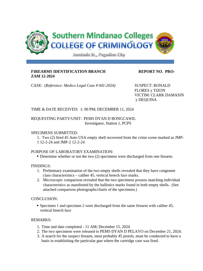 Sample of Ballistics Report | PDF | Projectiles | Projectile Weapons