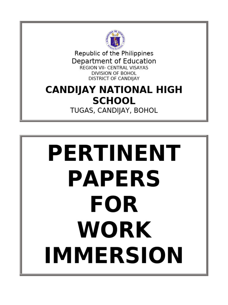 Cover Page Pertinent Papers for Work Immersion NEW 1 | PDF