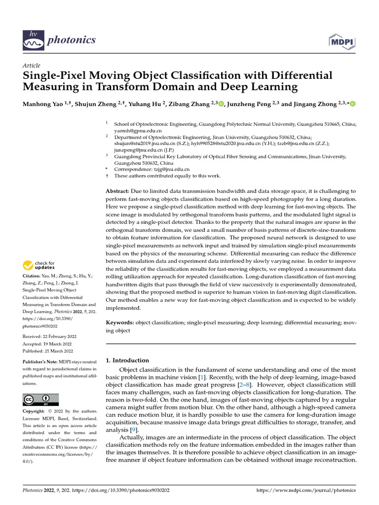 Single-Pixel Moving Object Classification With Dif | PDF | Signal To ...