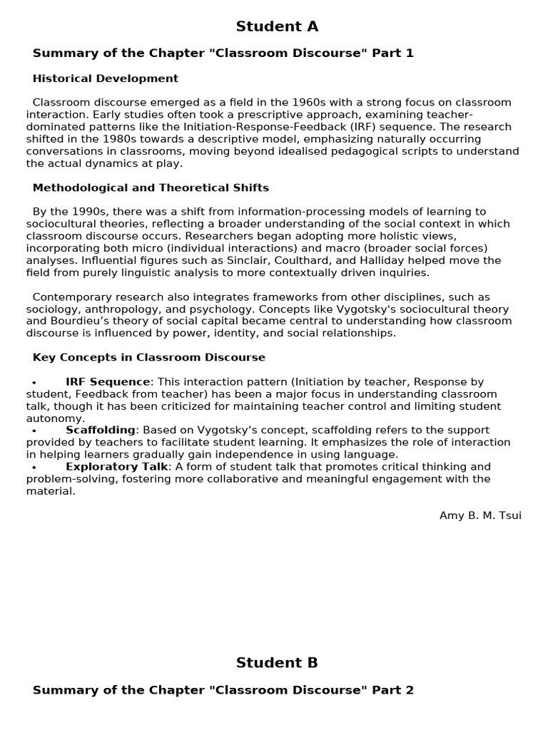 Summary of The Chapter On Classroom Discourse | PDF | Discourse | Sociocultural Evolution