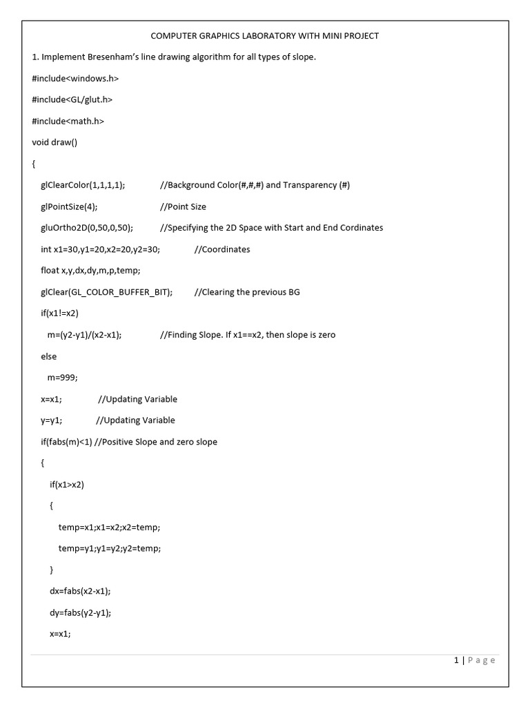 COMPUTER GRAPHICS LABORATORY WITH MINI PROJECT Manual | PDF | Computer Graphics | Graphics