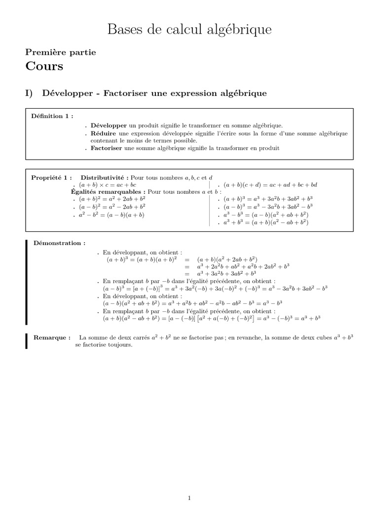 Bases du calcul algébrique en seconde | PDF | Racine carrée ...