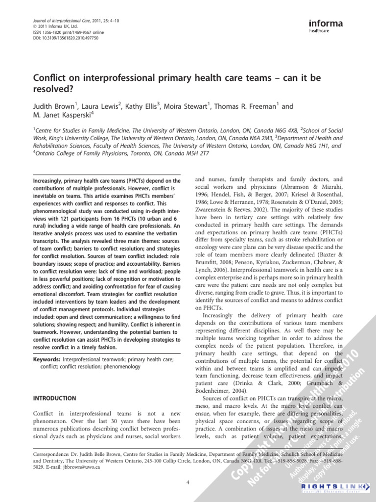 Conflict on interprofessional primary health care teams – can it be ...