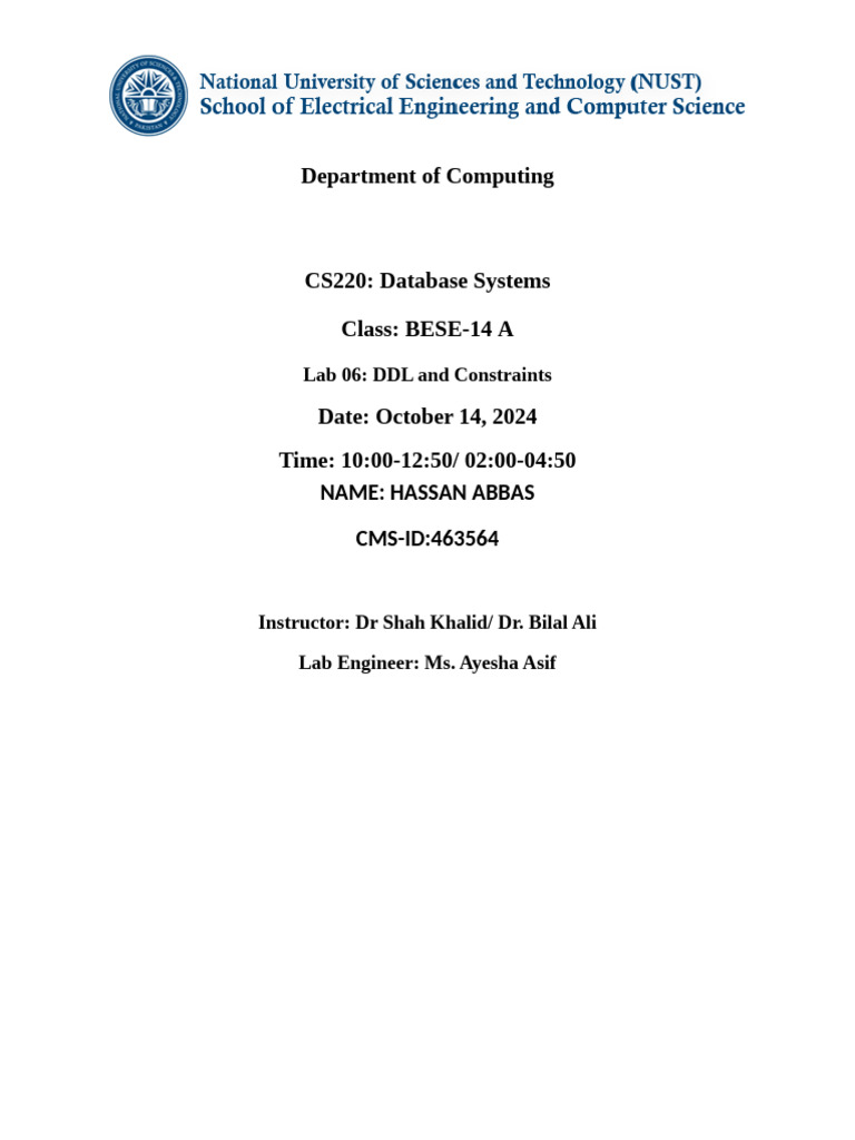 Database DDL and Constraints Lab Guide | PDF